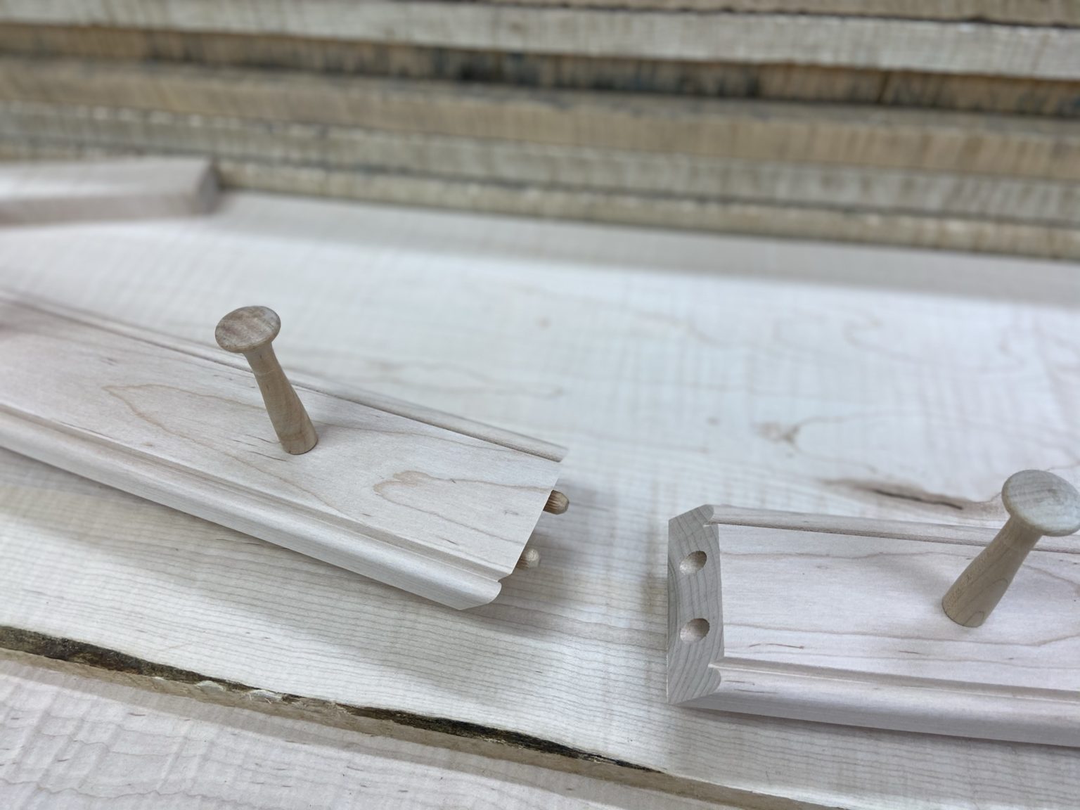 10 foot long Shaker Peg Rail with 14 Shaker Pegs in solid Maple wood