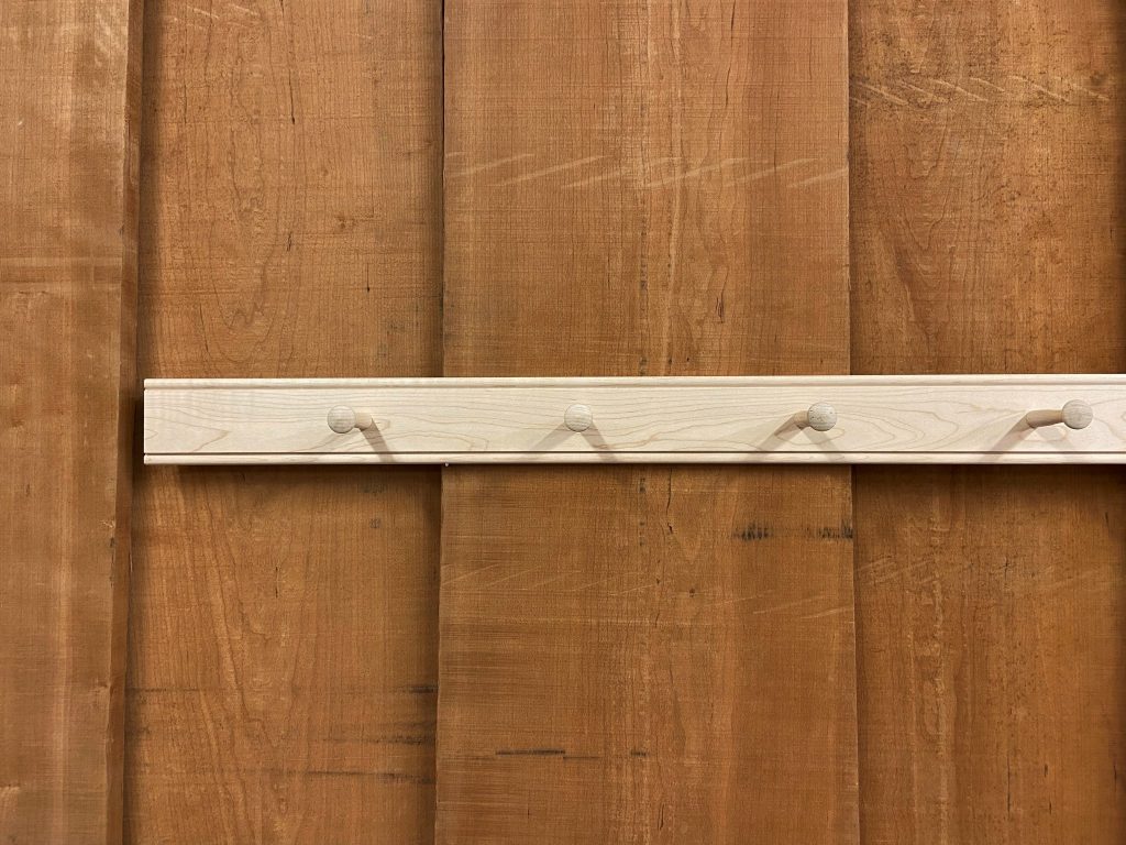 10 foot long Shaker Peg Rail with 14 Shaker Pegs in solid Maple wood