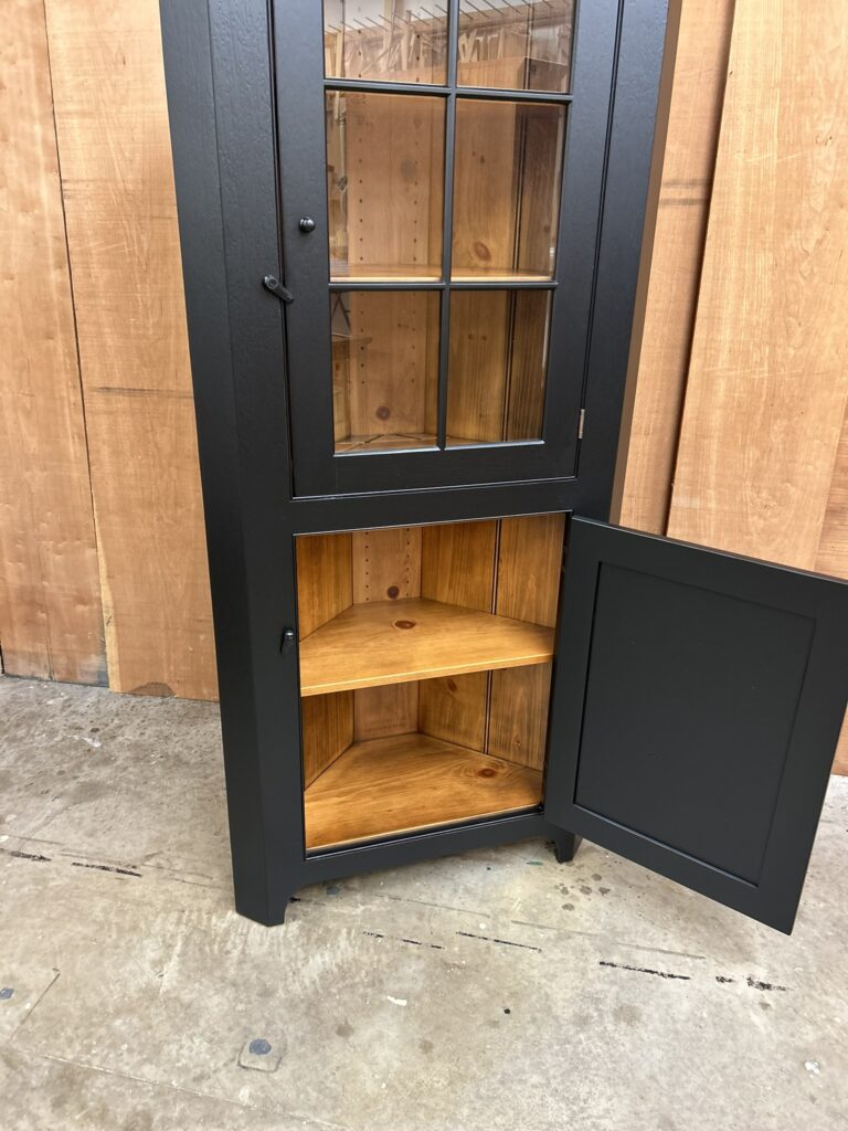 Small Glass Door Corner Cabinet in Black - Shaker Shoppe