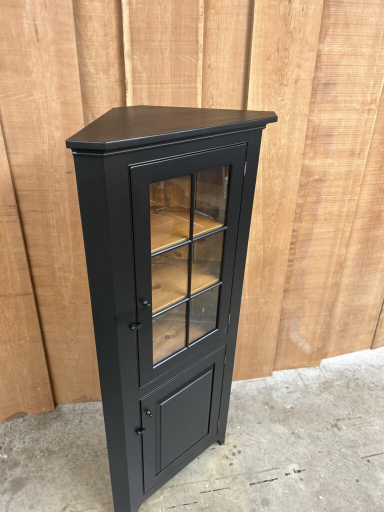 Small Glass Door Corner Cabinet in Black - Shaker Shoppe